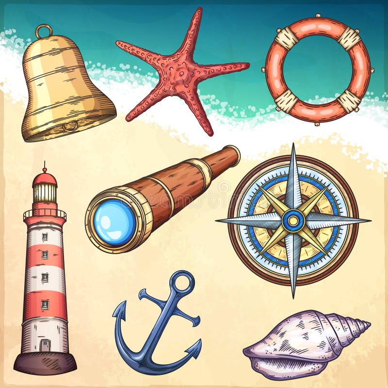 Nautical Illustrations Set. Stock Vector - Illustration of anchor ...
