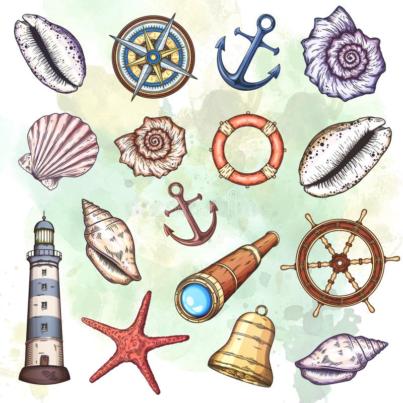 Hand Drawn Marine Set. Vector Isolated Eps10 Illustration. Stock Vector ...