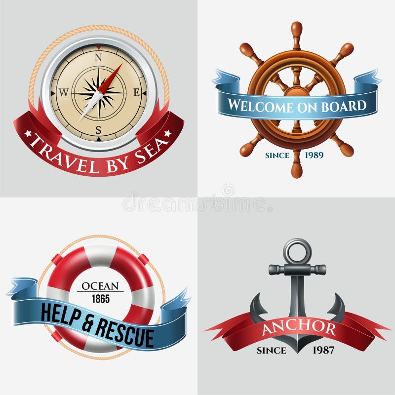 Nautical Labels Realistic Composition Set Stock Illustration ...