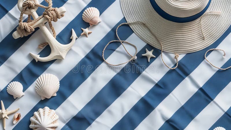 Nautical Layout Pattern of Travel Essentials Including a Sailor Hat ...