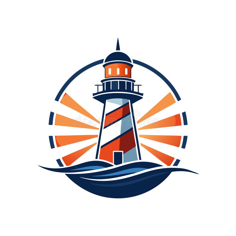 Nautical Lighthouse Beacon Icon with Rays of Light in a Circular Design ...
