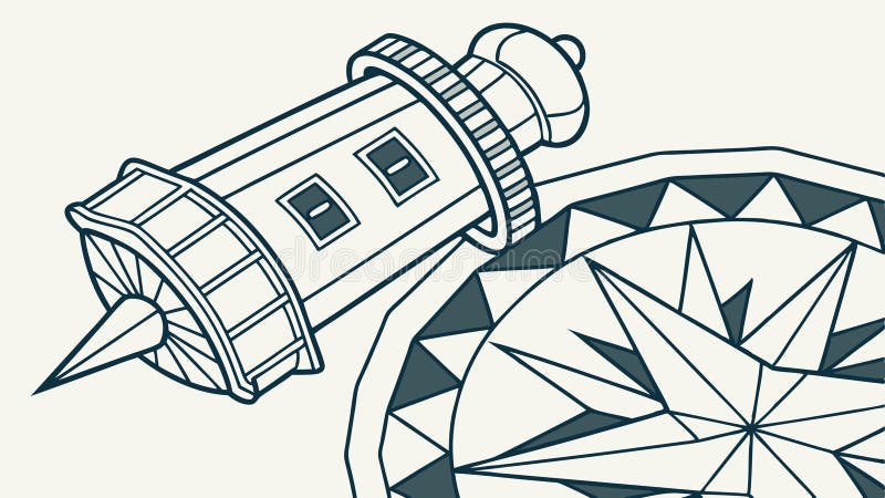 Nautical Lighthouse with Compass Rose, Ocean Navigation, Vector Design ...