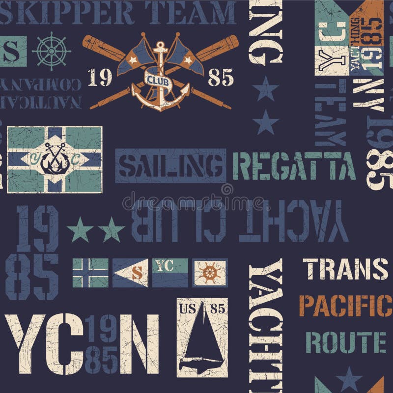 Nautical Marine Sailing Elements Patchwork Wallpaper Stock Vector ...