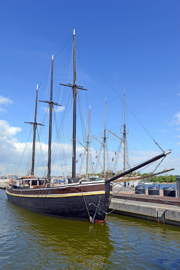 Nautical Maritime Scene with Ropes and Mast on a Ship on a Dock by the ...