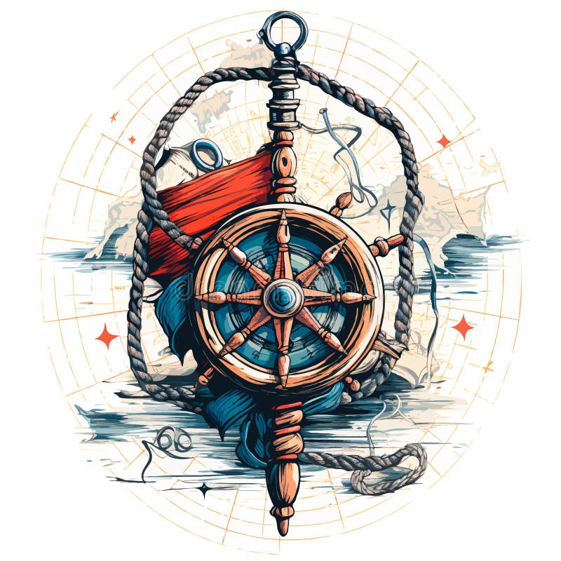 Nautical Motif with Compass. Art for T-shirt Prints, Posters and Labels ...