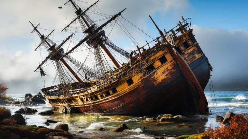 Nautical Mystery Exploring the Sunken Tall Ship Stock Illustration ...