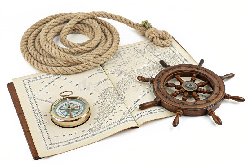 Nautical Objects: Rope, Map, Compass, Steering Wheel, and Porthole, 3D ...