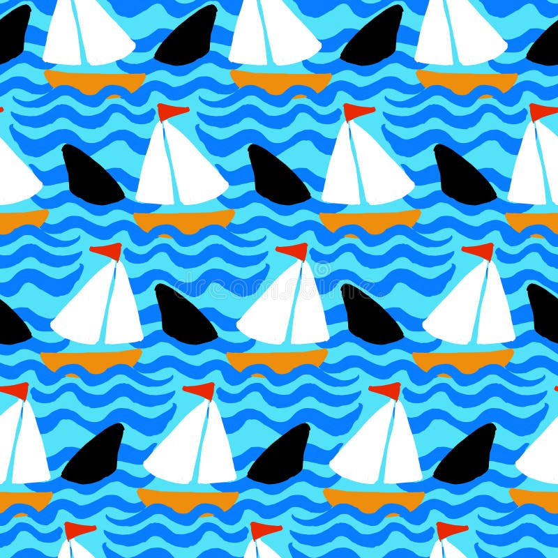 Nautical Pattern with Boats Stock Vector - Illustration of design ...