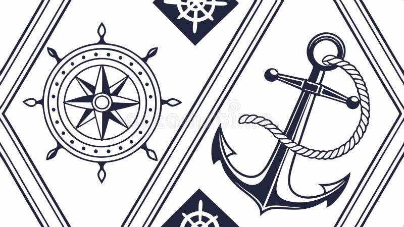 Nautical Pattern with Compass and Anchor, Maritime and Seafaring Theme ...