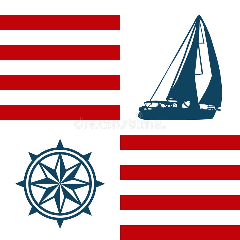 Nautical Pattern with Compass and Sailing Boat Stock Illustration ...