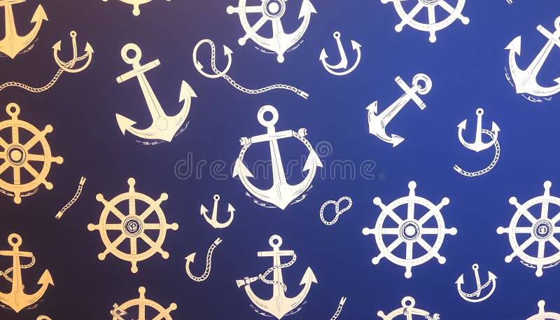 Nautical Anchor and Wheel Pattern, Maritime Theme, Navy Design, Ocean Motifs, Stock Photo ...