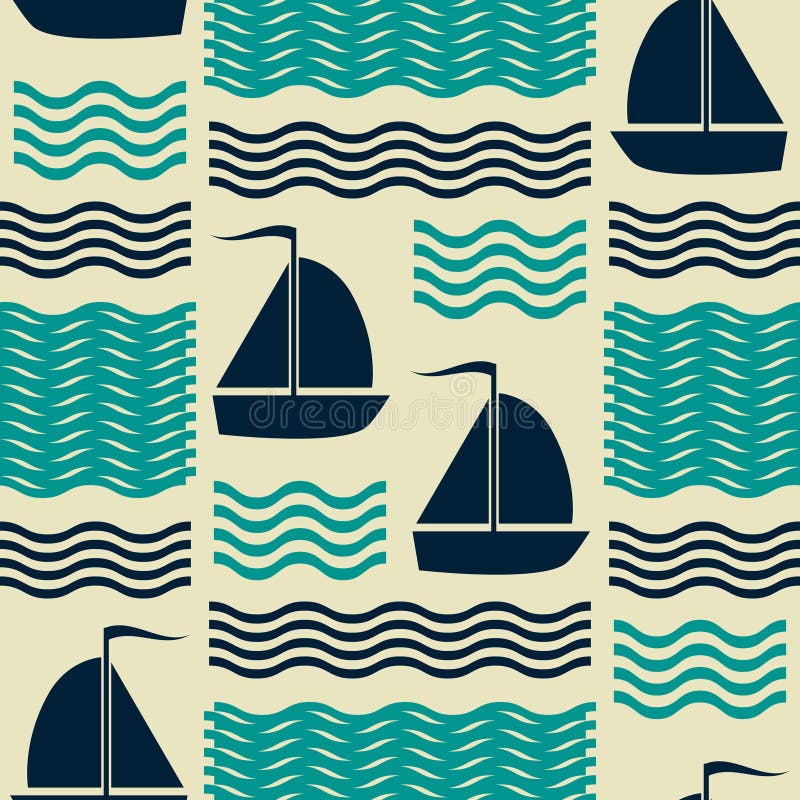 Nautical Pattern with Waves and Sailing Yachts Stock Vector ...
