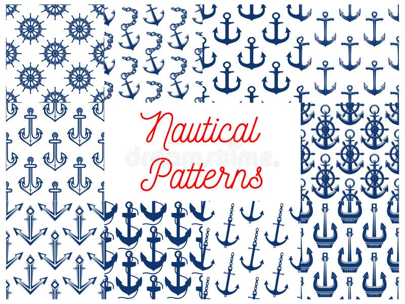 Sea and Nautical Patterns Set. Stock Vector - Illustration of diagonal ...