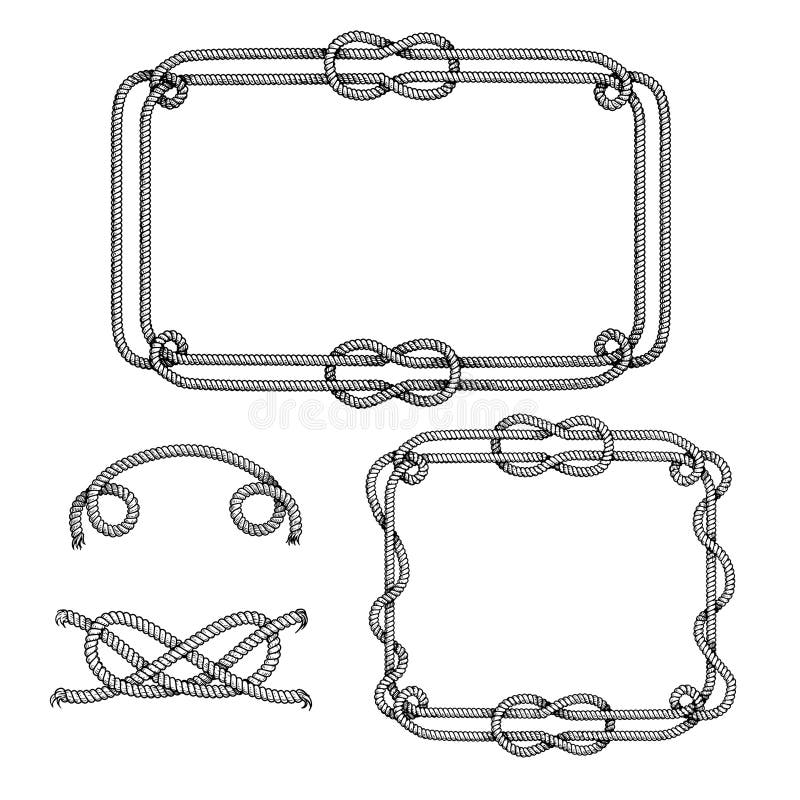Nautical Rope Frames and Elements Set. Hand Drawn Sketch Style ...