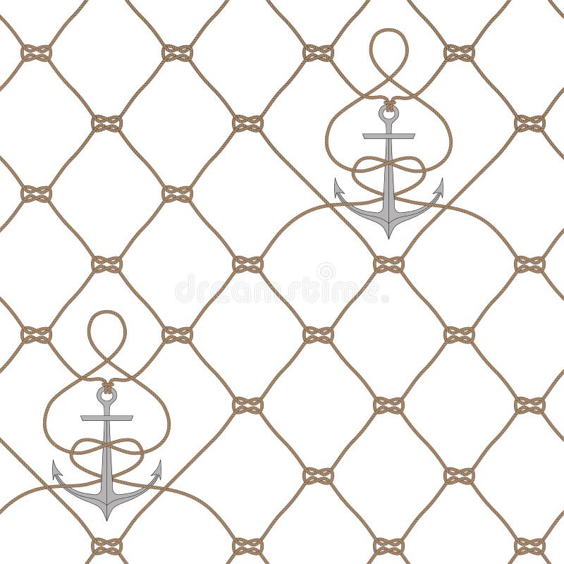 Nautical Rope Seamless Fishnet and Anchors Pattern Stock Vector ...