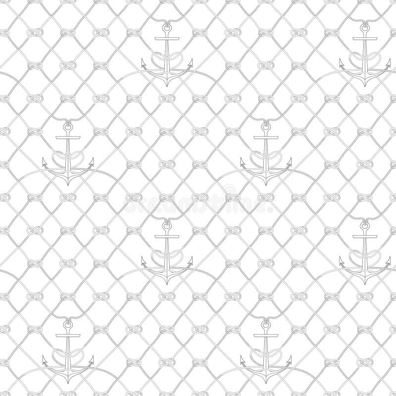 Nautical Rope Seamless Fishnet and Anchors Pattern Stock Vector ...
