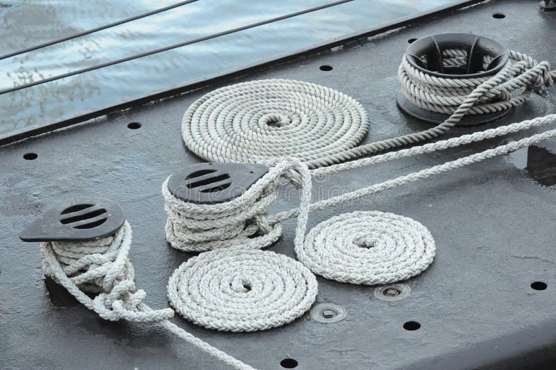 Nautical Ropes Coiled on Ship Deck, Displaying Maritime Craftsmanship ...