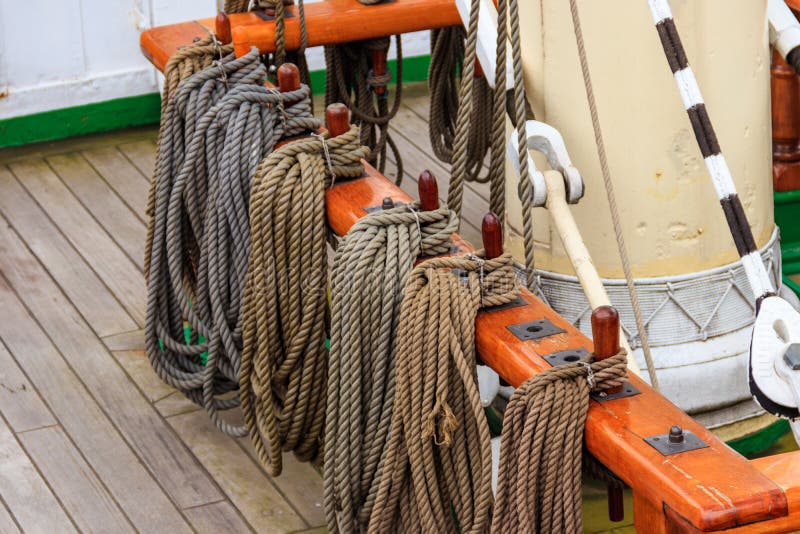 Nautical Ropes on Deck of a Large Ship Stock Photo - Image of sailboat ...