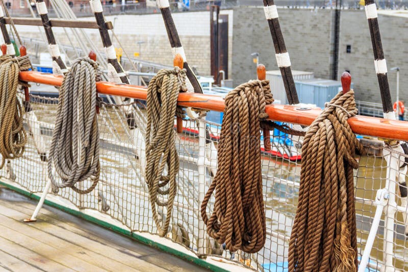 Nautical Ropes on Deck of a Large Ship Stock Photo - Image of knot ...