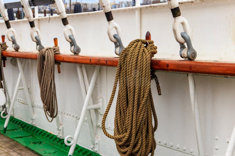 Nautical Ropes on a Deck of Large Ship Stock Photo - Image of hemp ...