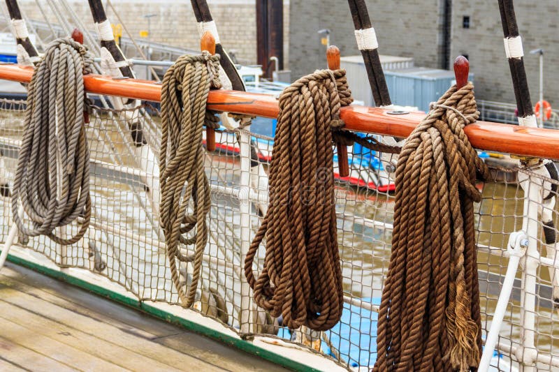 Nautical Ropes on a Deck of Large Ship Stock Photo - Image of hemp ...