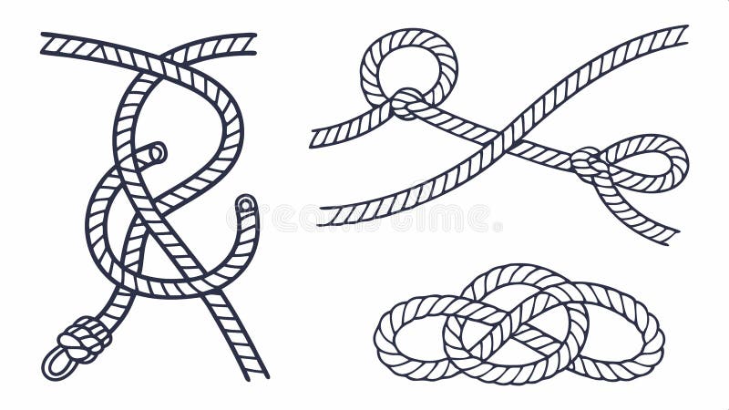 Set of Nautical Ropes with Different Knot Types. Marine Thread or Cord ...