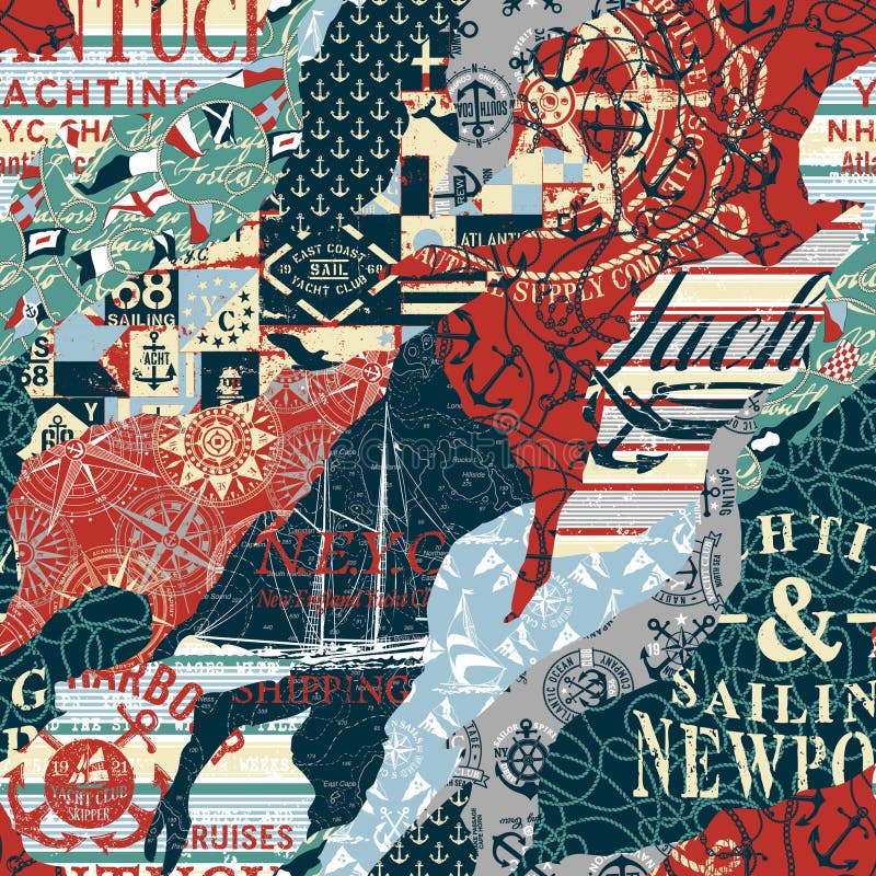 Nautical and Sailing Elements Patchwork Stock Vector - Illustration of ...