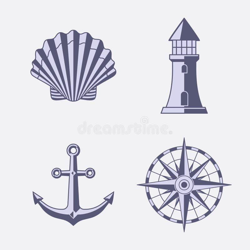 Nautical Sea Flat Element Collection Stock Vector - Illustration of ...