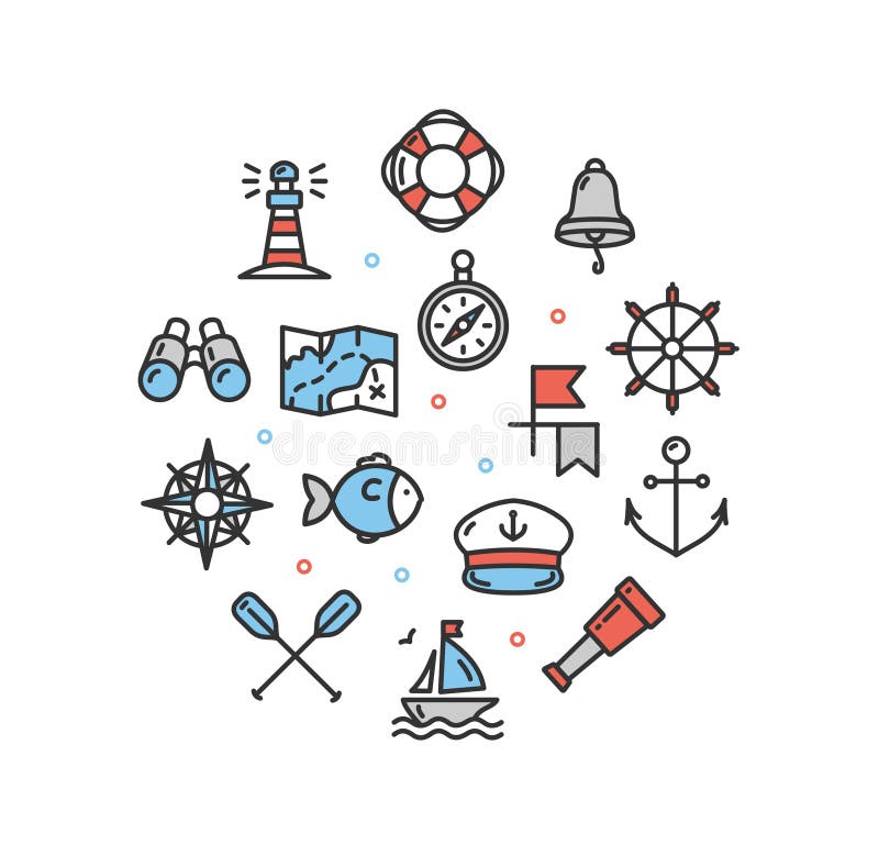 Nautical Sea Round Design Template Thin Line Icon. Vector Stock Vector ...