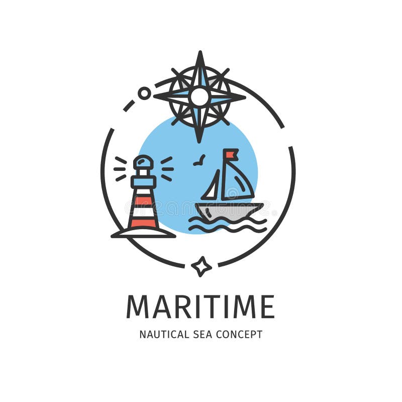 Nautical Sea Thin Line Icon Concept. Vector Stock Vector - Illustration ...