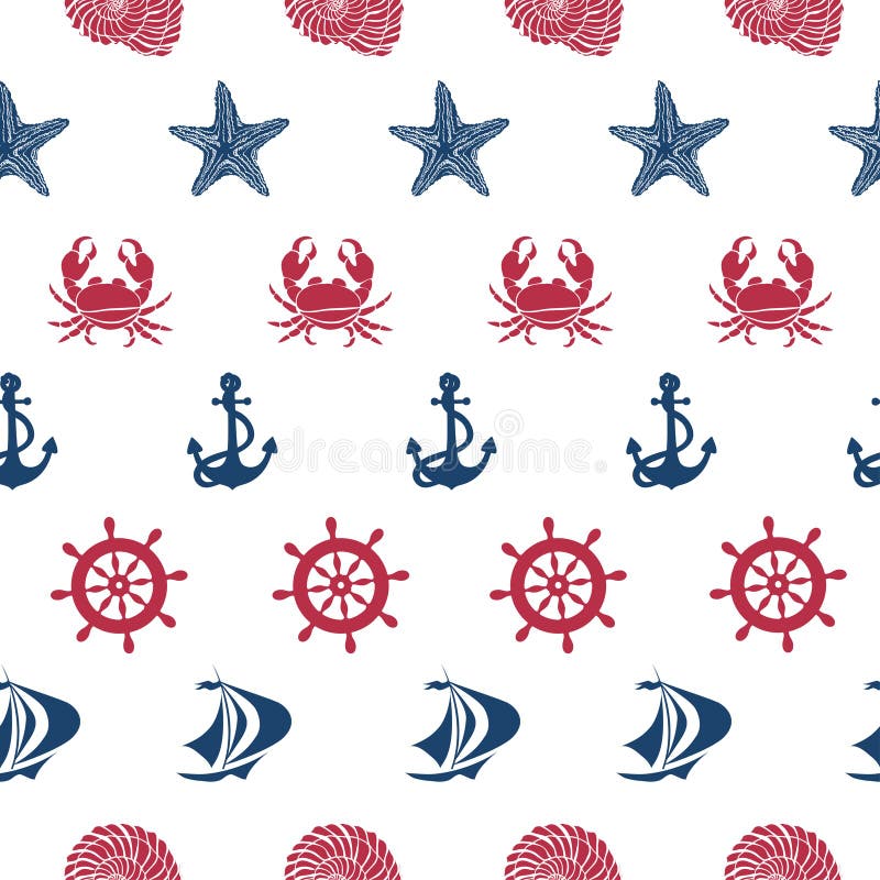 Seamless Nautical Pattern with Scattered Red Stock Vector ...