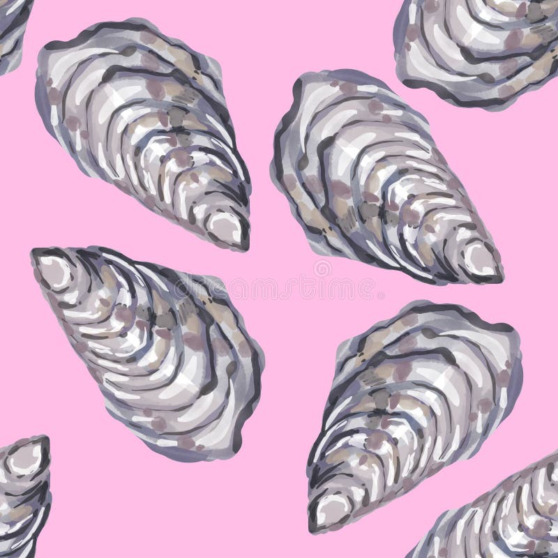 Nautical Seamless Pattern with Watercolor Illustrations of Shells ...