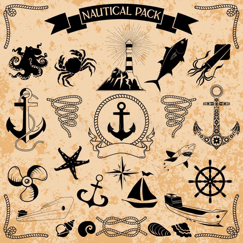 Nautical set stock vector. Illustration of design, blue - 60267308