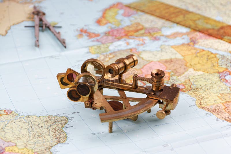 Nautical Sextant with Optics, Compass and Ruler Stock Image - Image of ...
