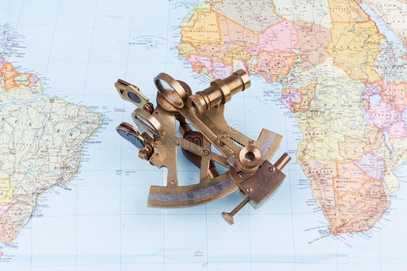 Nautical Sextant with Optics Lying on Paper World Map Stock Image ...