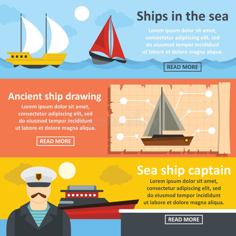 Nautical Ship Banner Horizontal Set, Flat Style Stock Vector ...