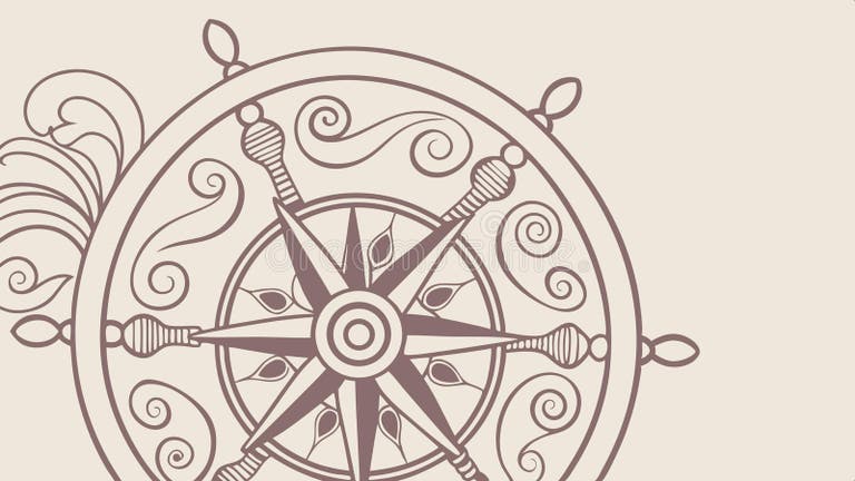 Nautical Ship Wheel Design with Stylized Water and Wave Elements Vector ...