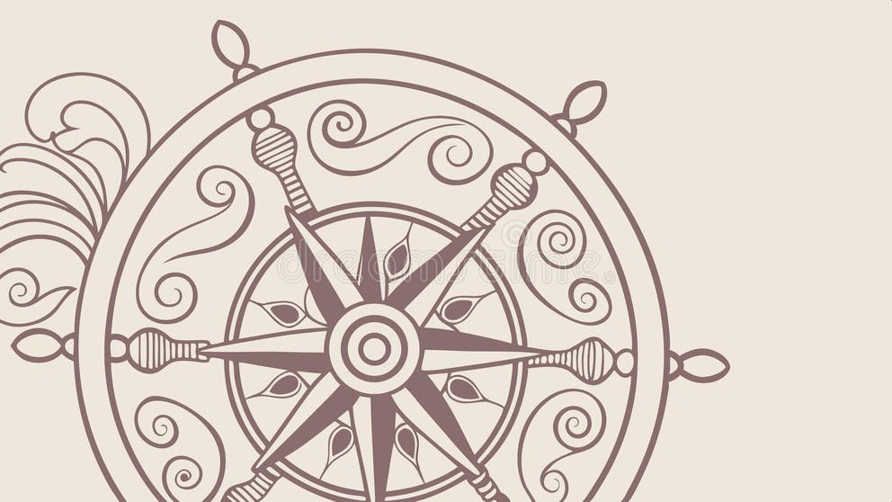 Nautical Ship Wheel Design with Stylized Water and Wave Elements Vector ...