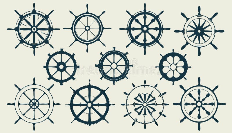 Nautical Ship Wheels Vintage Maritime Design Elements Stock ...