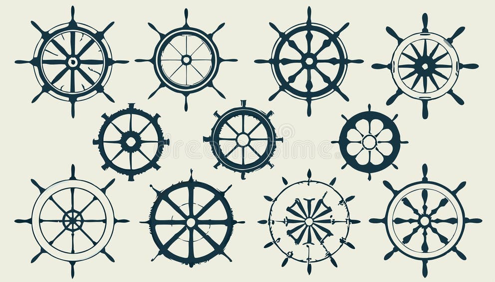 Nautical Ship Wheels Vintage Maritime Design Elements Stock ...
