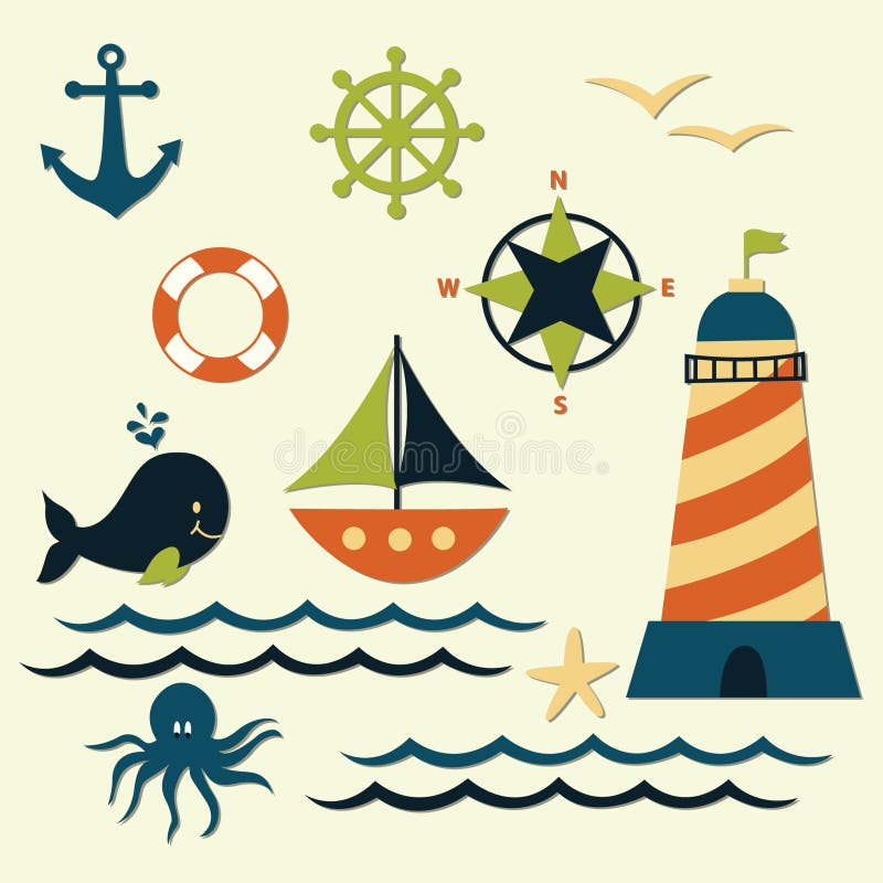 Nautical Summer Marine Vector Set Stock Vector - Illustration of life ...