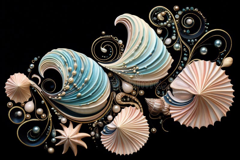 Nautical Symphony: Stylized Seashell Ensemble Stock Image - Image of ...