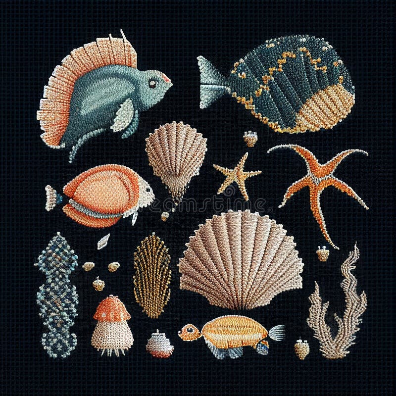 Nautical Theme Cross Stitch Pattern, Underwater Life, Generated by AI ...