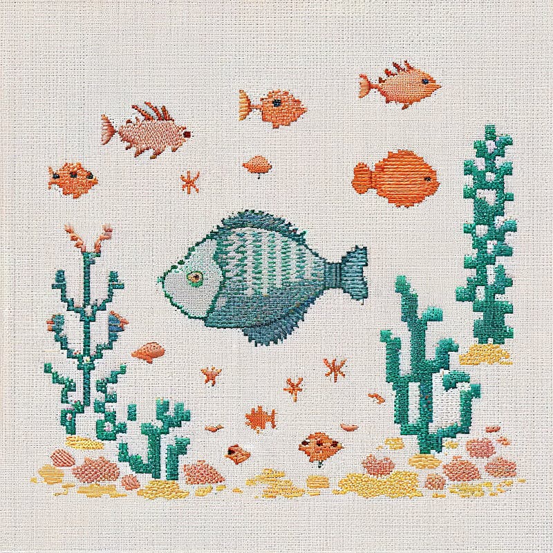 Nautical Theme Cross Stitch Pattern, Underwater Life, Generated by AI ...