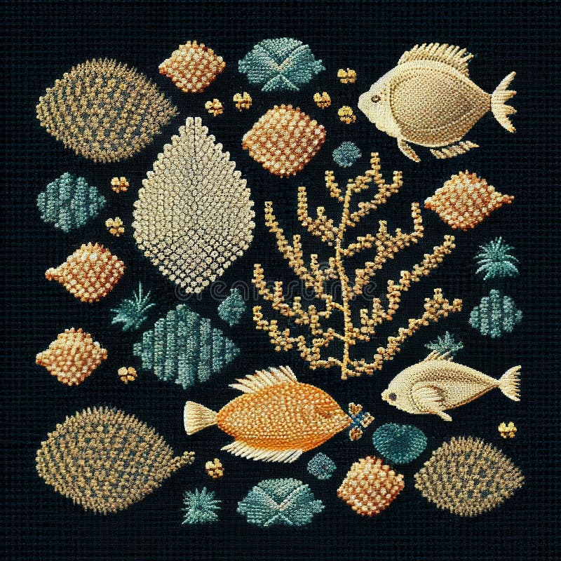 Nautical Theme Cross Stitch Pattern, Underwater Life, Generated by AI ...