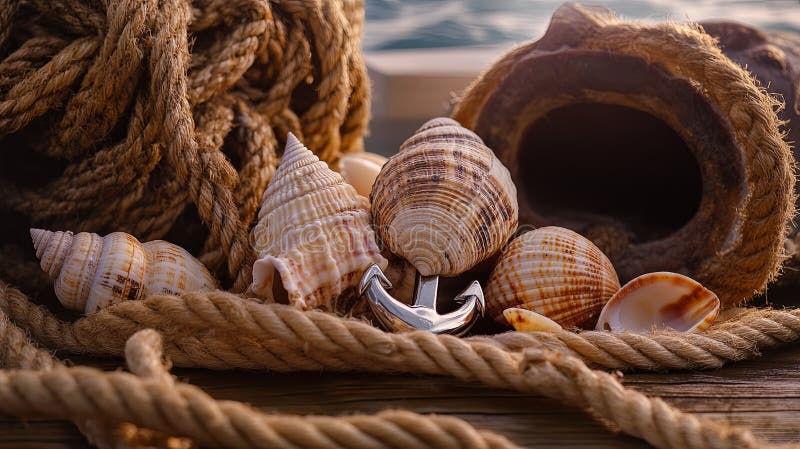Nautical-themed Decor with Shells, Rope, and Anchor. Stock Photo ...