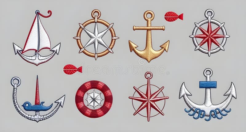 Nautical-themed Embroidery Designs Featuring Various Maritime Elements ...