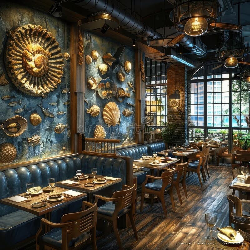 Nautical Themed Restaurant Interior Design with Shell Decor Stock ...