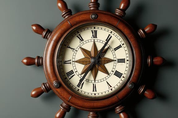 Nautical-Themed Wall Clock with Compass Design Stock Illustration ...
