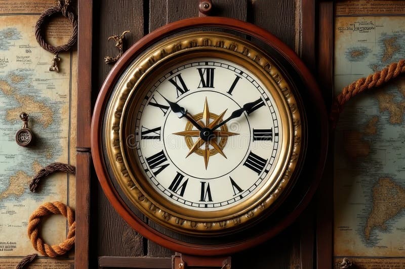 Nautical Themed Wall Clock Design Stock Illustration - Illustration of ...
